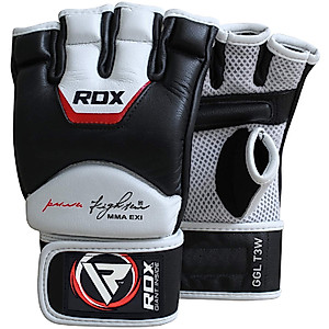RDX Cow Hide Leather MMA Grappling Gloves UFC Cage Fighting Sparring Glove Training T3, X-Large, White