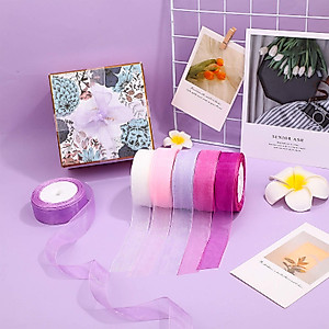 6 Rolls Organza Ribbon Sheer Chiffon Ribbon Bulk for Gift Wrapping Decorating Valentine‘s Day Wedding Birthday Bouquet Garland(25 Yard Each Roll,Purple)