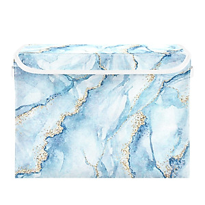 DOMIKING Marble Storage Basket Decorative Print Storage Bins for Toys Organizers Foldable Lidded Storage Boxes with Handles for Pet/Children Toys Clothes Nursery