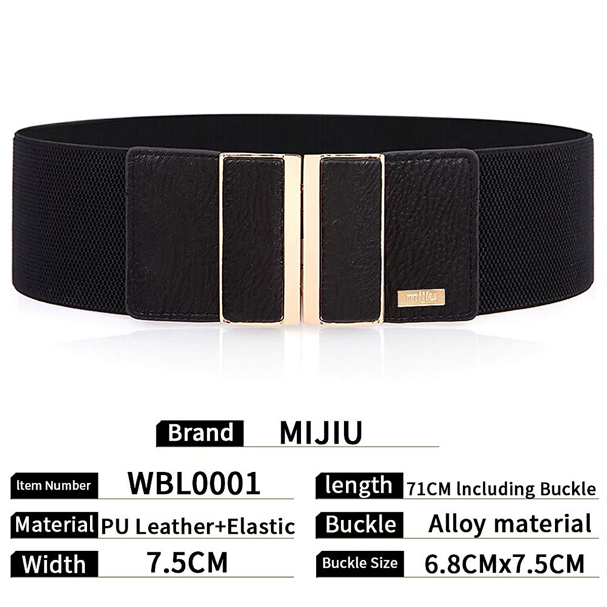 MIJIU Ladies Belts Elastic Stretch Wide Belt With high gloss metal buckle 3"