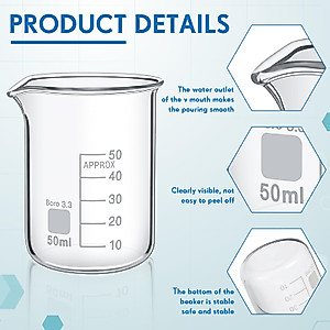 Tanlade 20 Pcs 50 ml Beaker, Shot Glass Beaker, Low Form Griffin, High Borosilicate Class Measuring Beakers Bulk Printed Scientific Glassware for Laboratories, Classrooms or Home Use