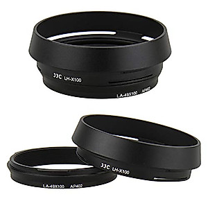 JJC LH-JX100 BLACK Metal Lens Hood/ 49mm Filter Adapter Ring for Fujifilm X70 X100 X100S X100T X100F X100V, Fuji X100S, Fuji X100F, Fuji X100V Lense Hood Shade, Fujifilm LH-X100 Lens Hood Replacement