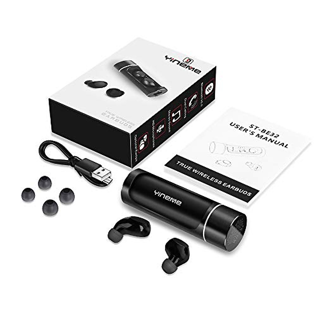 True Wireless Earbuds, Bluetooth Earphone 3D Stereo Sound In-ear Wireless Earbuds, Auto Pairing Sweatproof Wireless Earphones with Aluminum Alloy Charging Case, Built-in Mic & 3 Types of Tips(S,M,L)