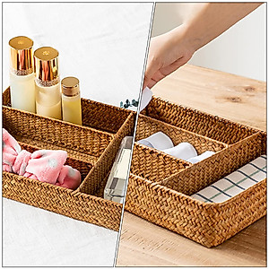 Zerodeko Rattan Flatware Tray Kitchen Utensil Drawer Organizer Wicker Serving Basket Flatware Cutlery Organiser Tray Farmhouse Woven Cutlery Forks Holder Dividers