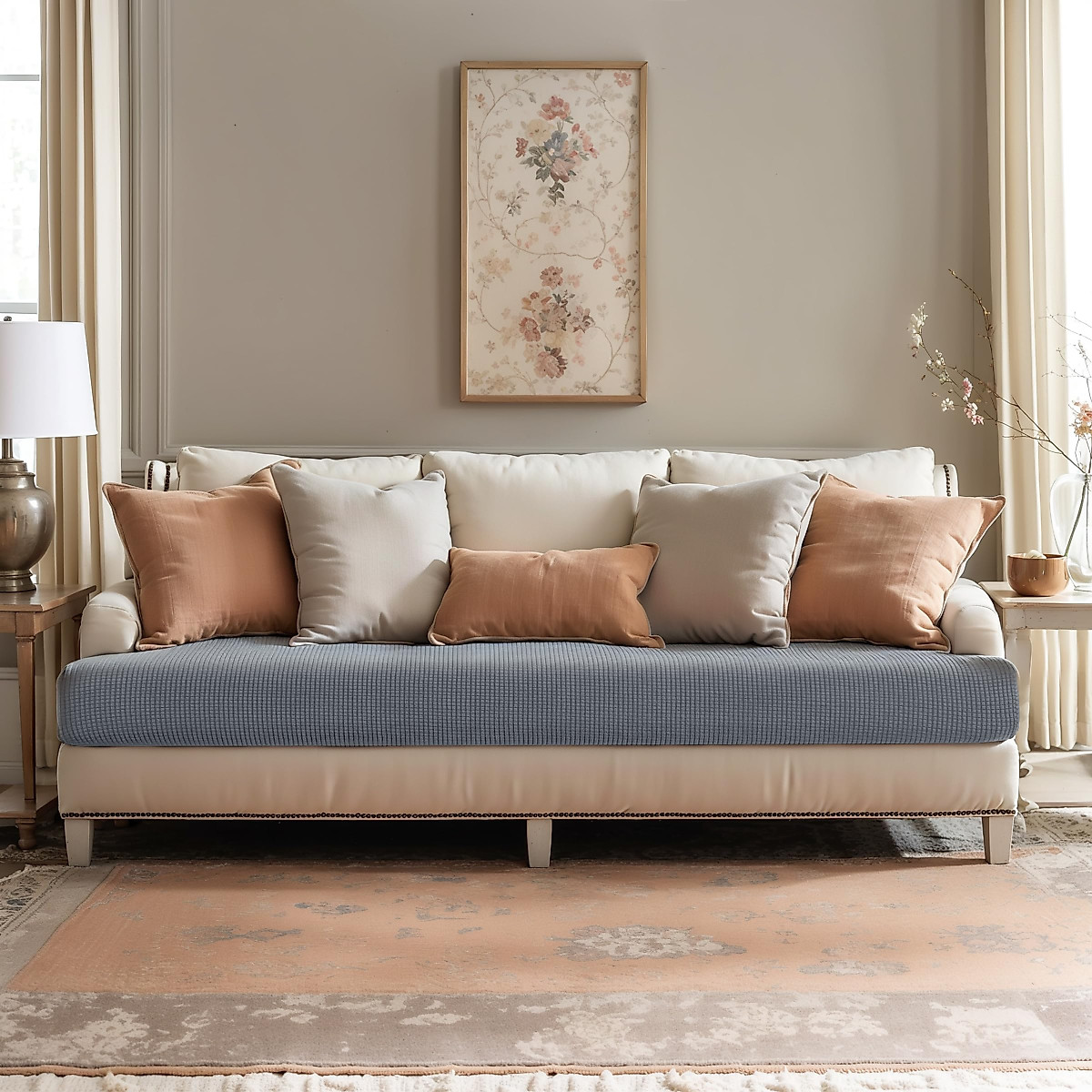 SUBRTEX Stretch Couch Cushion Cover, Sofa Cushion Furniture Protector, Couch Seat Slipcover, High Elasticity for RV Living Room (Loveseat Cushion, Light Grey)