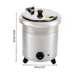 Commercial Food Warmers, Soup Warmers with Hinged Lid, Stainless Steel Insert Pot, Temperature Control - 10L, for Restaurants and Large Families (Stainless Steel)