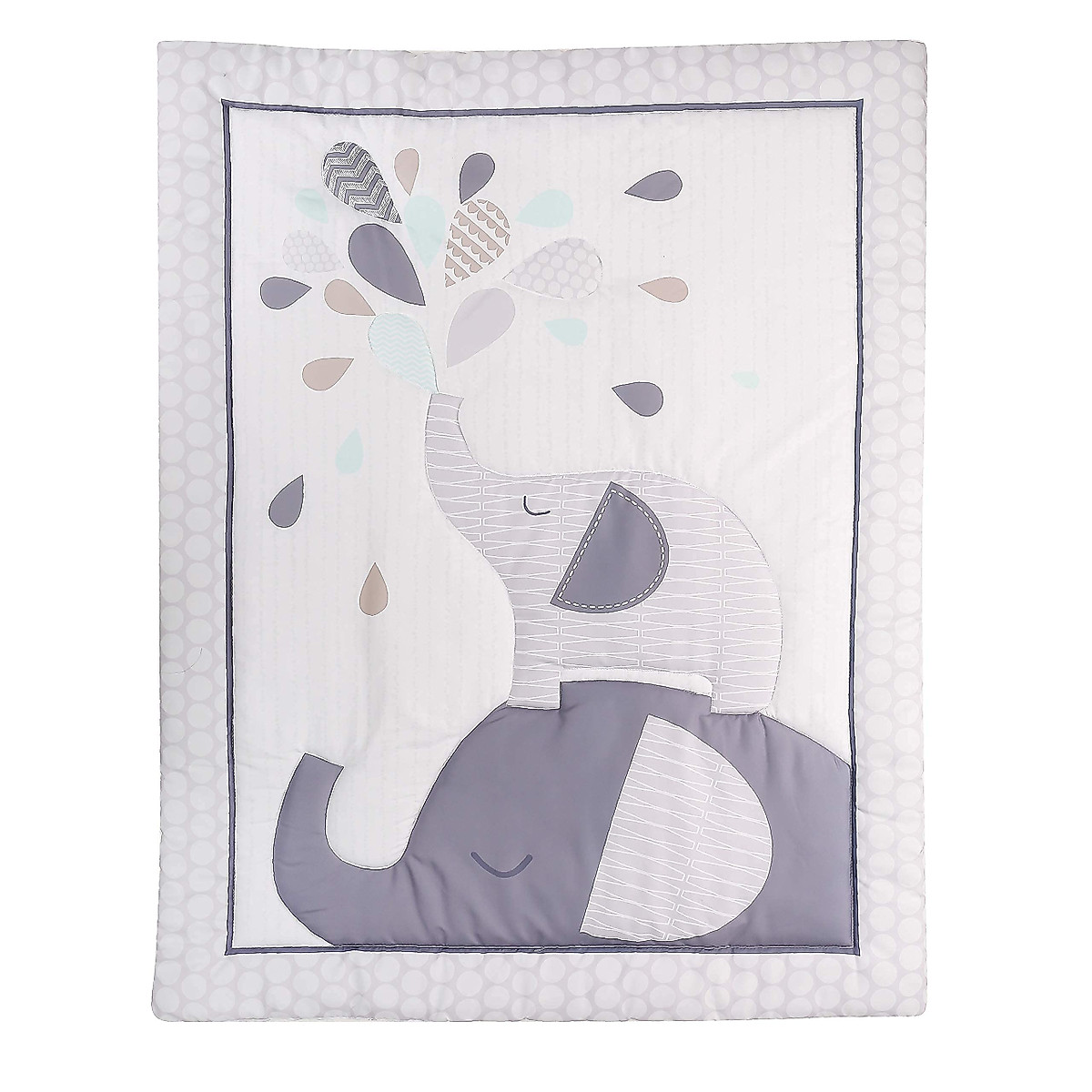 HUPO 6 PC Elephant Crib Bedding Sets for Baby Boys,Grey/White Crib Set with Crib Skirt/Quilt/Crib Sheet/3 Wall Stickers