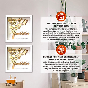 Tasse Verre 12x12 Grandchildren Shadow Box Kit - Family Tree Gift for Grandparents Grandma Grandpa with 7 Hearts and 40 Gems. Gift for Grandparents Grandchild Grandkid Nana Mimi Mothers Day