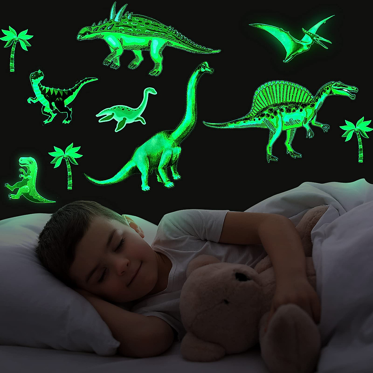 39 Pieces Dinosaur Wall Decals for Kids Living Room Glow in The Dark Stickers Large Dinosaur Wall Decor Stickers for Living Room,Classroom, Baby Birthday Christmas Party (Luminous Material)
