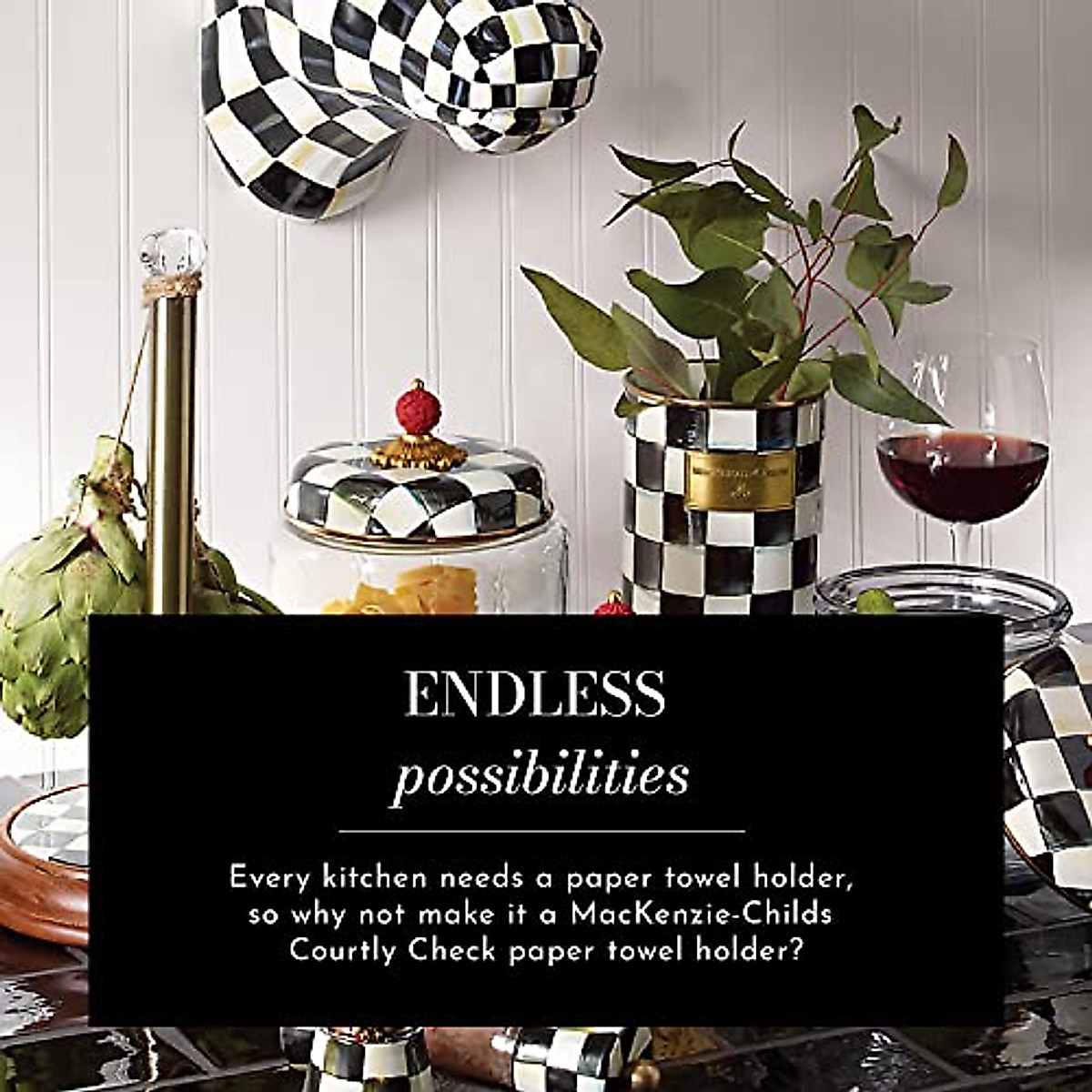 MacKenzie-Childs Courtly Check Wood Paper Towel Stand, Paper Towel Holder for Kitchen