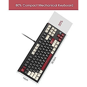 Compact 80% Mechanical Gaming Keyboard, Wired tkl Keyboard with Yellow Switches, Ergonomic Design Retro Style Gaming Keyboard with Rainbow Led Backlit for Windows PC Mac, Black & White