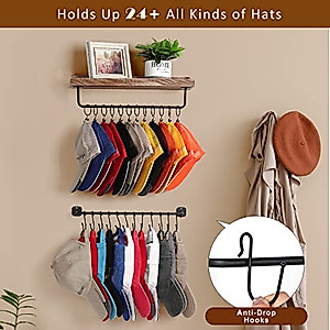 HYDERMUS Hat Rack Wall Mount with Shelf Hat Organizer for 24 Baseball Caps Metal Hat Holder Organizer for Closet Wall Storage Organization Display Carbonized Black