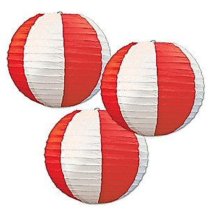 Beistle Club Pack Set of 3 Red and White Paper Lanterns, Box Contains 6 Packs (18 Paper Lanterns)