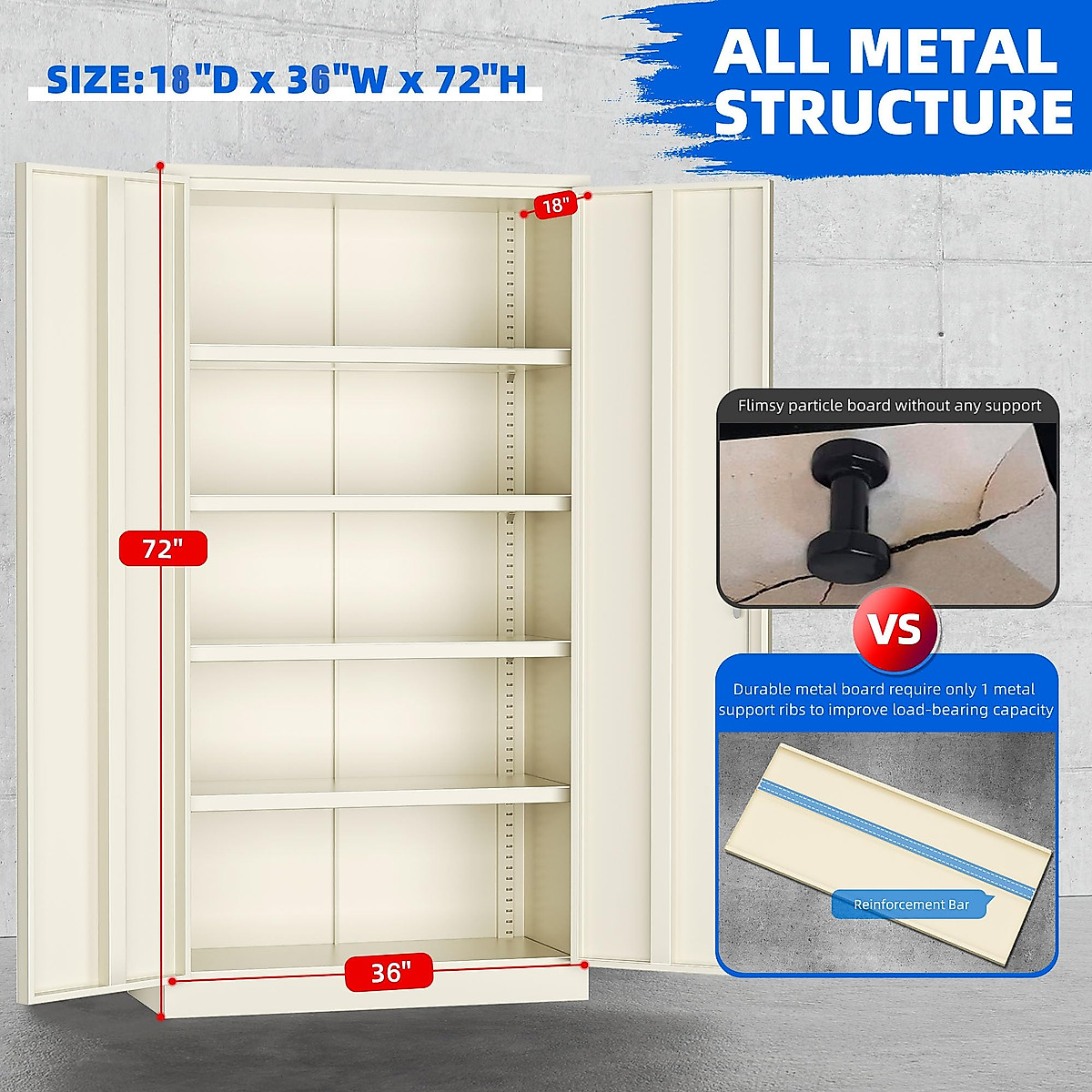 Superday Locking Metal Cabinet 72"×36"×18", Tall Storage Cabinet with 2 Doors and 4 Shelves, Large Metal Steel Utility Cabinet for Garage Tool Office File Pantry (Putty)