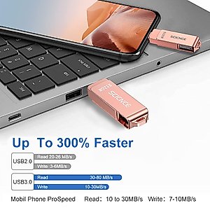SCICNCE USB 3.0 Flash Drive 512GB Intended for iPhone, USB Memory Stick External Storage Thumb Drive Photo Stick Compatible with iPhone, Android and Computer (Rose Gold)