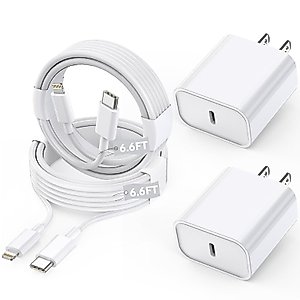 Long Apple iPhone Fast Charger [Apple MFi Certified] 2Pack PD Type C Wall Charger Fast Charging Apple Adapter 6.6FT USB-C to Lightning Cable Apple Chargers for iPhone 14/13/12/Pro/Max/11/XR/8/SE/iPad