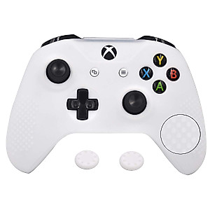 Antil-Slip Silicone Controller Cover Protective Case for Xbox One S Slim/Xbox One X Controller Soft Cover Skin with 2 Thumb Grip(White)