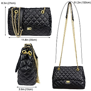 Rejolly Quilted Shoulder Bags for Women PU Leather Ladies Crossbody Handbag Stylish Envelope Purse with Chain Strap (Black)