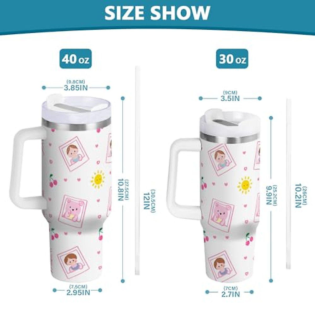 30 Oz Cute Bear Cartoon Steel Insulated Tumbler with Handle and Straw Fall Insulated Tumbler