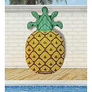Swimline 90649 Giant 88" Inflatable Tropical Pineapple Swimming Pool Float, Lake Water Raft Lounger with Headrest for 1-2 People, Yellow (6 Pack)
