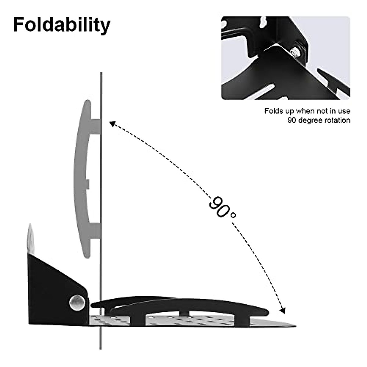 POPTONG NO Drilling Projector Wall Mount, Small Wall Shelf, Floating Shelf - Loading Capacity 8.8lbs, 90 Degree Foldable, Used for Media Boxes, Game Consoles, Routers, Projectors and Sounds (BACLK)