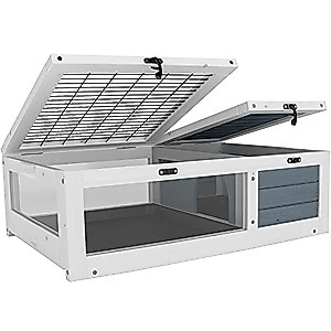 GDLF Wood Tortoise House Indoor Turtle Habitat Reptile Cage Removable Waterproof Tray (Grey &White)