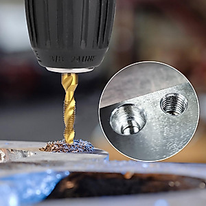 Drill Tap Set, Valkynos 6 Packs Titanium Plated Combination Taps Drill Bit Set, M3 M4 M5 M6 M8 M10 Hex Shank HSS Screw Thread Metric Compound Tap Drill Bits Metal Drilling