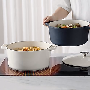 CAROTE 5.5Qt Enamel Cast Iron Dutch Oven Pot With Lid, Oven Safe Up to 500°F, with Large Handle Metal Knob, Cast Iron Pot for Sourdough Bread Stew Roast Braise, Easy Cleaning, Blue