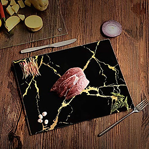 VASUHOME Tempered Glass Cutting Board Set of 2-16x12 inch Marble Pattern Chopping Board for Kitchen - Scratch, Heat, Shatter Resistant and Easy to Clean- Black(Gold) and Clear