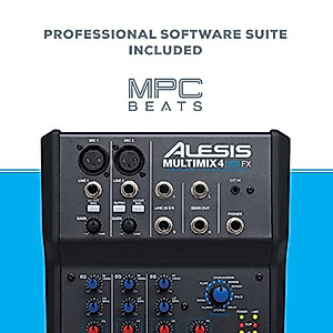 Alesis MultiMix 4 USB FX | 4 Channel Compact Studio Mixer with Built In Effects & USB Audio Interface for Home Studio Recording