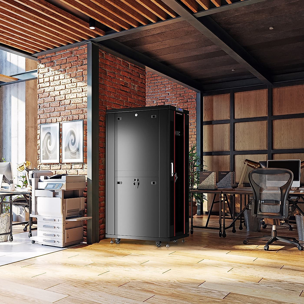 Server Rack - Locking Cabinet - Network Rack Cabinet Enclosure - 32U - Rack Mount - 39 Inch Deep - Server Cabinet - on Wheels - Shelf - Cooling Fan - Thermostat - Sysracks - SRF