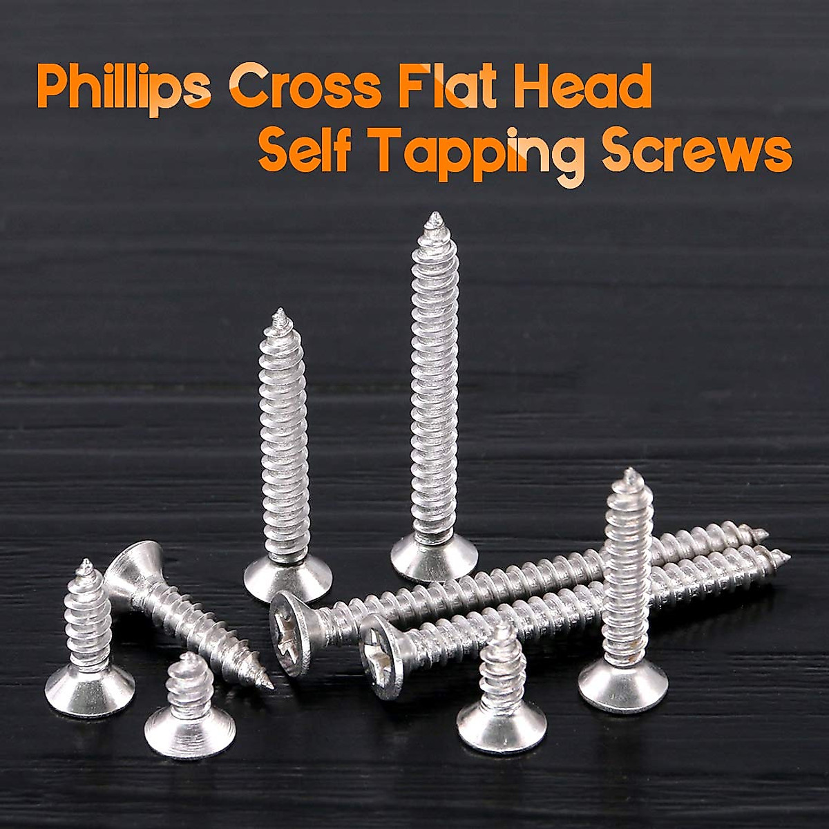 Rustark 210Pcs [#6 5/16'' to 1-1/2''] 304 Stainless Steel Flat Head Phillips Cross Wood Screw Drive Self-Drilling Screws Assortment Kit