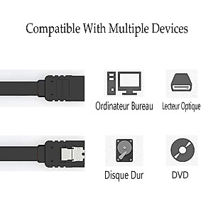 DaFuRui 12-Pack SATA III Cable，SATA III 6.0 Gbps Data Cable Straight Black with Locking Latch 16 Inches SATA Cable Pack for HDD、SSD、CD and DVD Drives