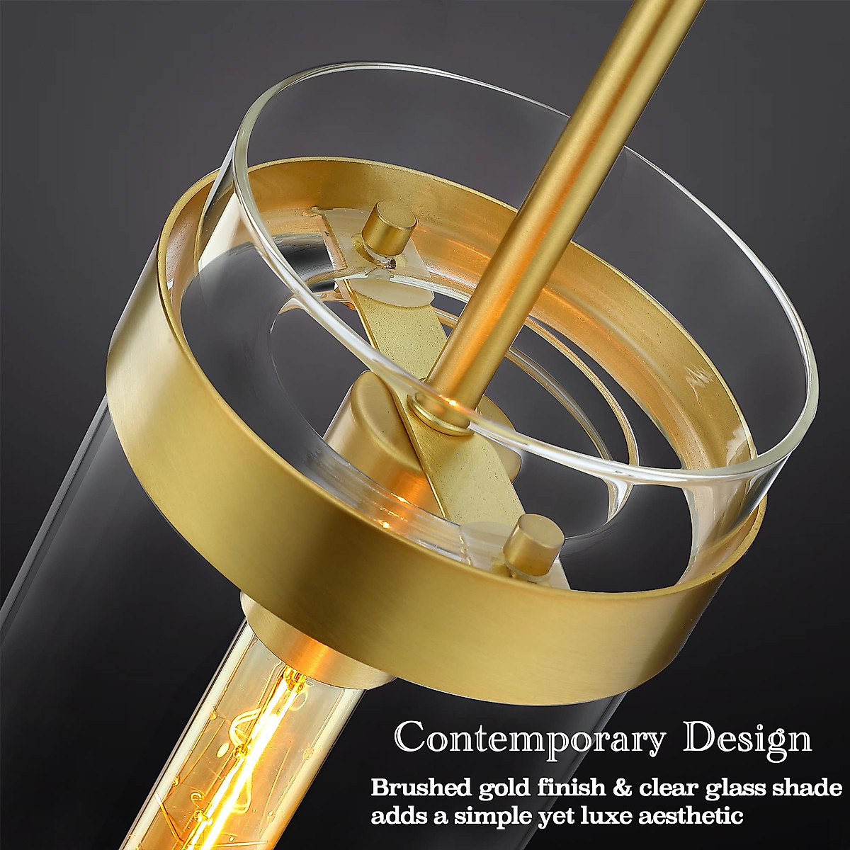 Aberaun Home Modern Gold Pendant Lights Glass Kitchen Island Lighting Rod-Hung Light Fixtures Ceiling Hanging Chandelier Over Kitchen Sink Dining Table Bathroom Tub