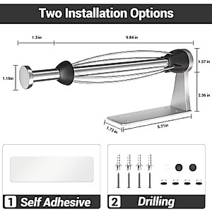 Paper Towel Holder Under Cabinet, Single Hand Operable Wall Mount with Damping Effect, Self-Adhesive or Drilled for Kitchen Bathroom, Black (Silver)