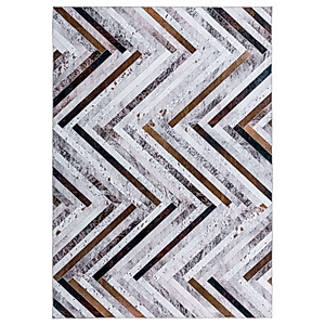 DECOMALL Coronado 8x10ft Area Rugs, Modern Geometric Faux Cowhide Patchwork Rug, Machine Washable Non Slip Carpet for Living Room Bedroom Dinning Room,8x10ft Multi