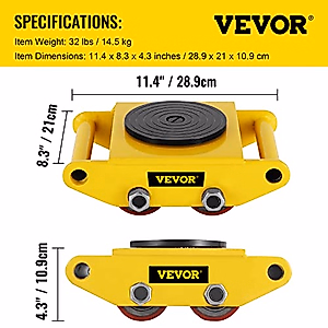 OrangeA 6T Industrial Mover 13200LBS Machinery Skate with Steel Rollers Cap 360 Degree Rotation