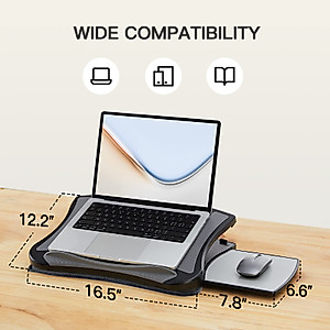 HUANUO Lap Desk with Cooling Fan with 5 Adjustable Angles, Laptop Desk Fits 15.6 Inch Laptops, Lap Laptop Stand for Car with Detachable Mouse Pad & Mesh Cushion Lap Desk Writing Board