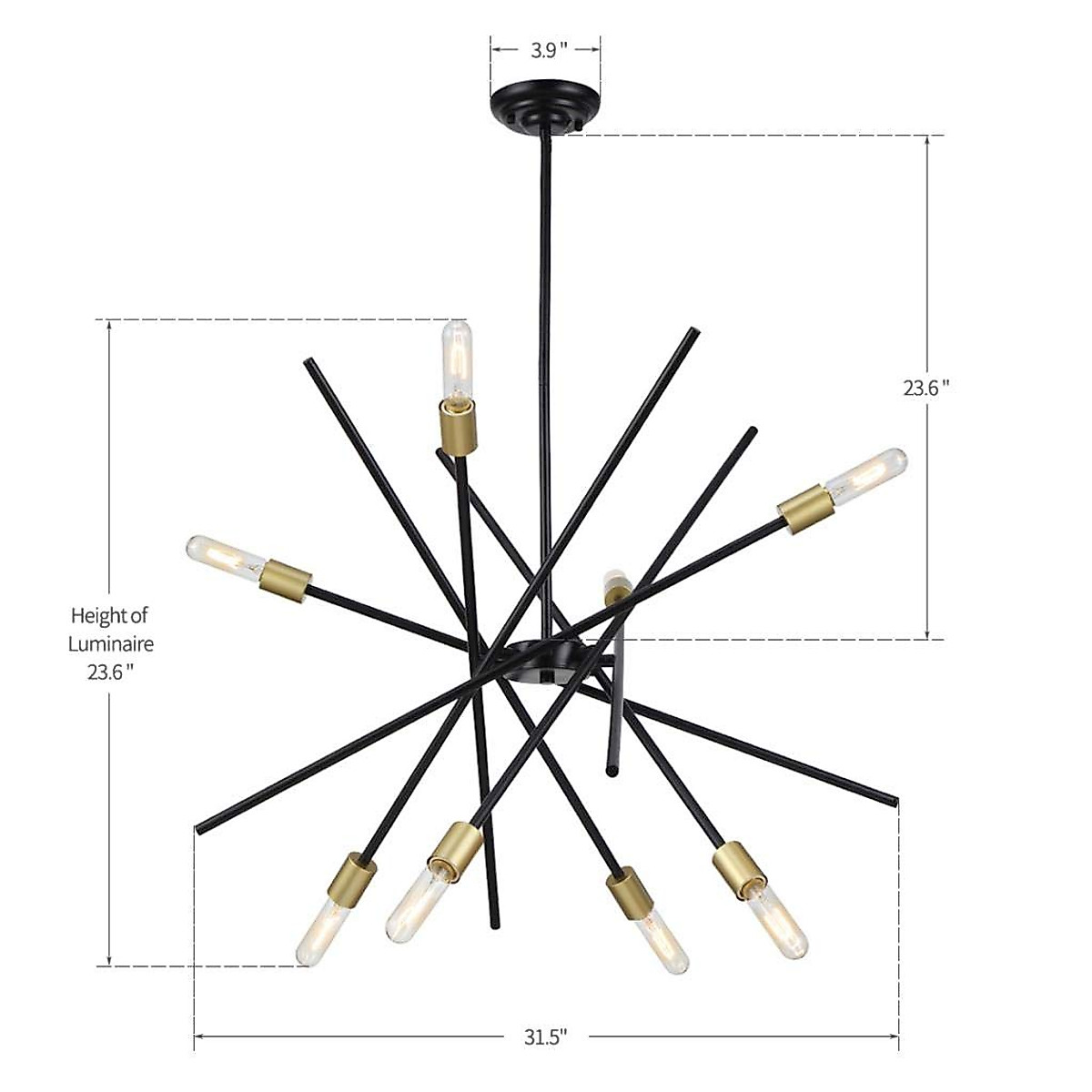 Sputnik Cedillo 8-Light Arm Adjustable Customize Size Chandelier Wrought Matte Black Antique Bronze Dining Room Settings or Entryways