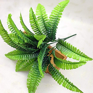 YINKUU Artificial Shrubs, 7 Fork Plastic Plants Persian Grass Fern Leaves Fake Bushes Wedding Indoor Outdoor Home Garden Verandah Kitchen Office Table Centerpieces Arrangements Christmas Decoration