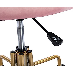 VESCASA Adjustable Swivel Home Office Desk Chair with Cute Heart Shape Design Back, Comfy Velvet Task Chair with Wheels, Small Computer Chair Without Arms for Girls Bedroom/Living Room, Light Pink