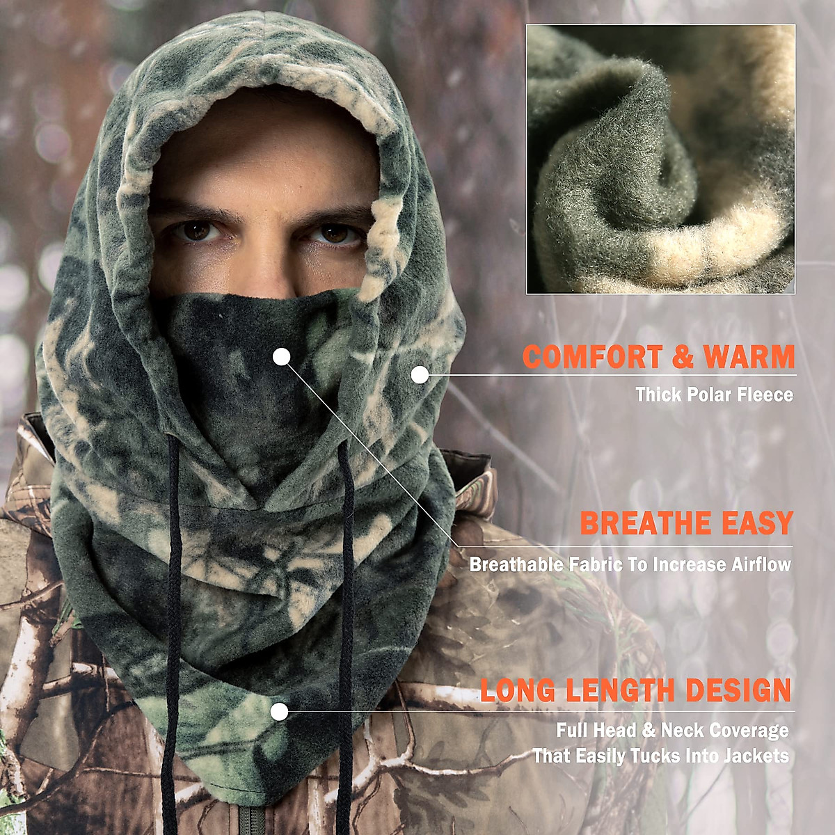 Your Choice Balaclava Ski Mask for Men, Hunting Face Mask, Camo Balaclava Face Mask Men for Cold Weather, Hunting Gear Gifts for Men Women, Extra Long Design
