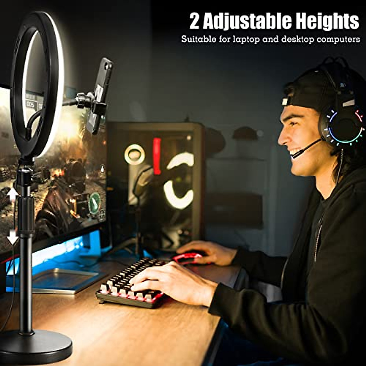 Selfie Ring Light with Stand and Phone Holder, 10'' Dimmable Desktop LED Circle Light for Laptop,Computer, Lighting Kit Gifts for Live Streaming/Laptop Video Conference/Chat/Makeup/YouTube/Tiktok/Vlog