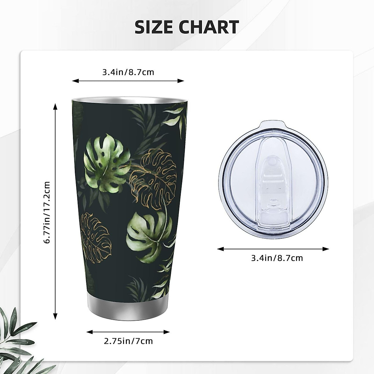 CHASOEA Tropical Leaves Tumbler 20oz Palm Leaf Stainless Steel Vacuum Insulated Tumblers with Lid and Straw Plants Travel Coffee Mug Tea Wine Cups Water Bottle Gifts for Women Plants Lovers