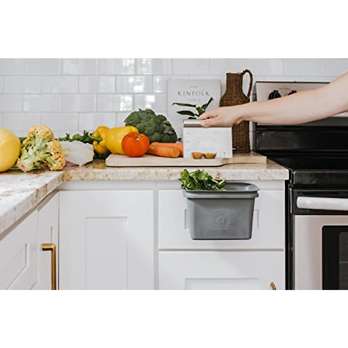 Full Circle Scrap Happy – Food Scrap Collector and Freezer Compost Bin - Hanging Kitchen Countertop Bin for Fruit and Vegetable Waste, Slate