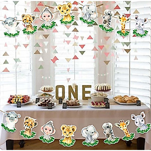 2Pcs Safari Animals Baby Shower Banner, Jungle Baby Shower Decorations, Wild One Birthday Party Decorations for Boys Kids, Double Sided Safari Jungle Themed Birthday Party Supplies
