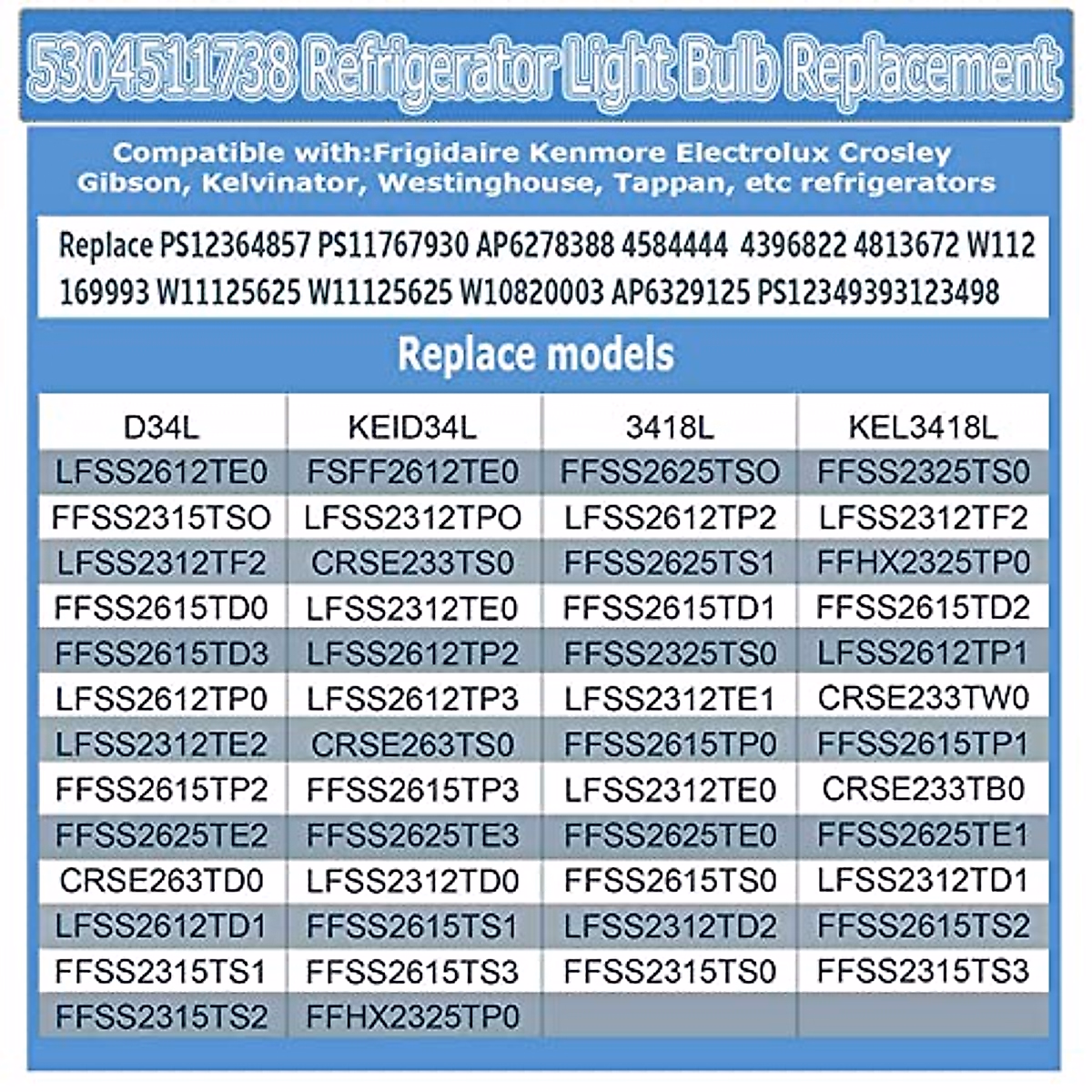 Yooank AC100-265v 3.5w Refrigerator Bulb 5304511738 for Frigidaire Replacement Light Bulb Kei D34l Refrigerator PS12364857 AP6278388 4584444 - White Light
