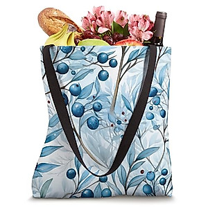 Floral Christmas Nature Decor For Women Blue Holly Berry Tote Bag