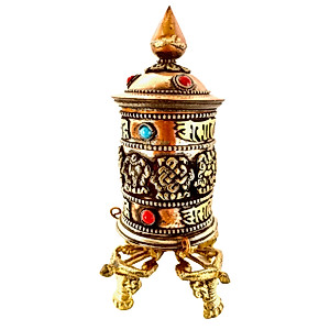 QT S Tibetan Hand Carved Table Top Prayer Wheel - Premium Spiritual/Relaxation/Meditation/Yoga Accessories Gift Set - Home & Zen Decor - Om Mani Padme Hum Mantra Made in Buddha born Country, Nepal
