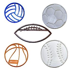 SPORTS BALLS VOLLEYBALL SOCCER FOOTBALL BASKETBALL SET OF 5 COOKIE CUTTERS MADE IN USA PR1079